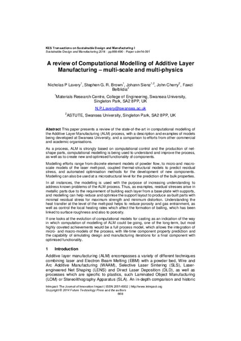 Pdf A Review Of Computational Modelling Of Additive Layer