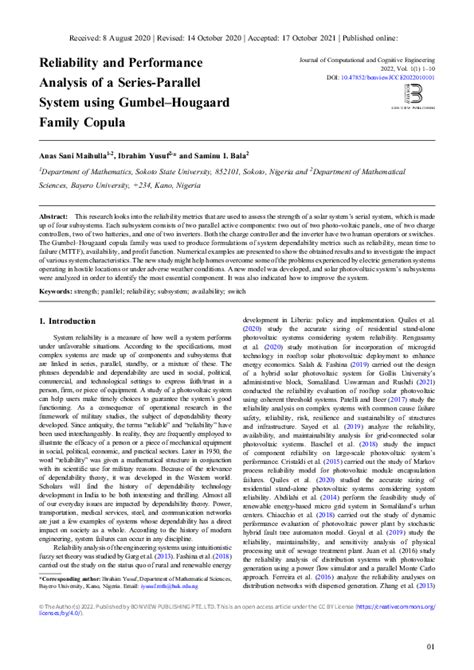 Pdf Reliability And Performance Analysis Of A Series Parallel System Using Gumbel Hougaard