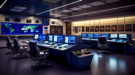 Control Room Filled With Lots Of Monitors Generative Ai Stock Image Image Of Futuristic