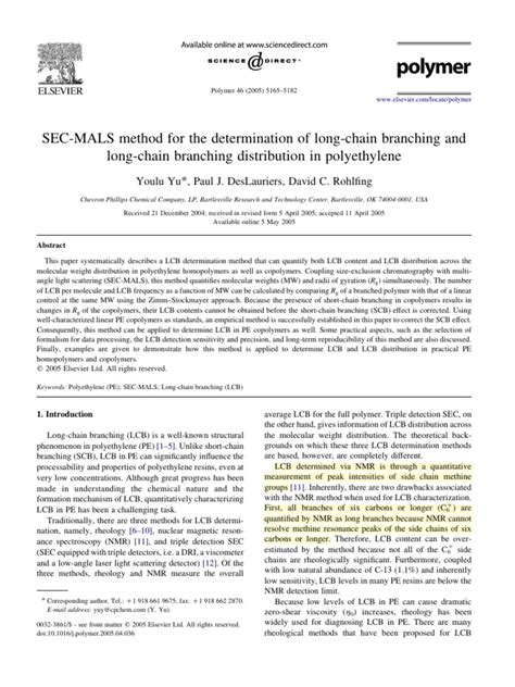 Sec Mals Method For The Determination Of Long Chain Branching And Long Chain Branching