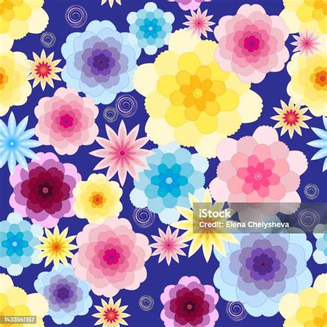 이음새가 없는 패턴 파란색 배경에 양식화된 꽃과 나뭇잎 0명에 대한 스톡 벡터 아트 및 기타 이미지 0명 개화기 고풍스런 Istock