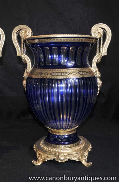 Pair Cut Glass Empire Vases Urns