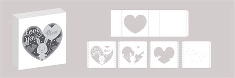 발렌타인 데이 종이 조각 터널 카드 토끼 풍선 3d 팝업 레이어 카드 현대 종이 접기 디자인 템플릿 3d 종이 라이트박스 템플릿