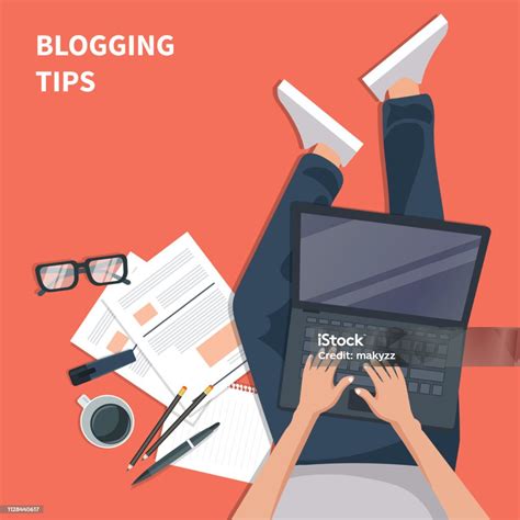 쓰기 이야기 또는 신문이 나 잡지에 대 한 열 남자는 바닥에 앉아서 그의 무릎에 무릎 위로 들고 평면 벡터 일러스트 레이 션 언론인에 대한 스톡 벡터 아트 및 기타 이미지