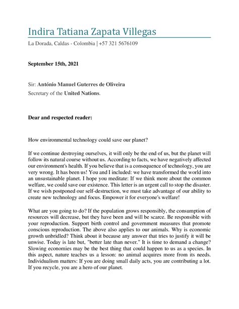 Letter To United Nations Docsity
