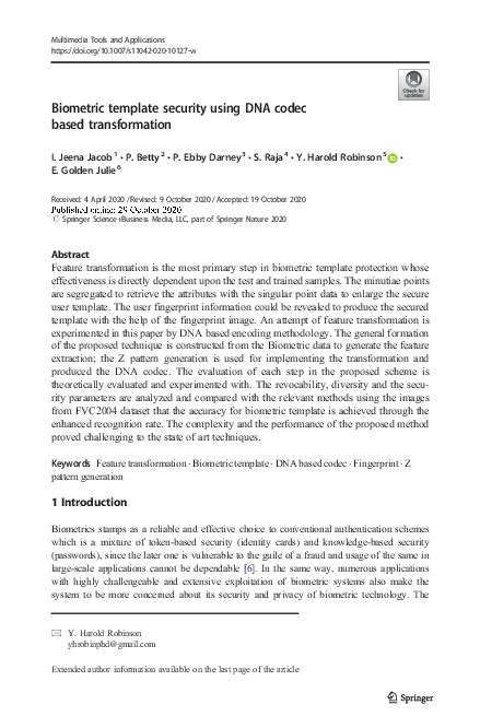 Pdf Biometric Template Security Using Dna Codec Based Transformation
