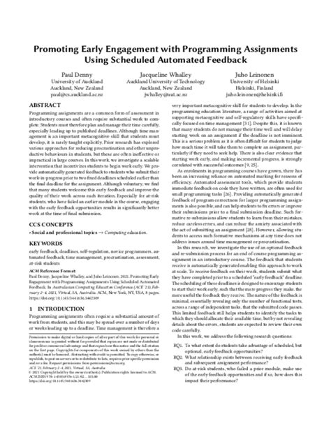 Pdf Promoting Early Engagement With Programming Assignments Using