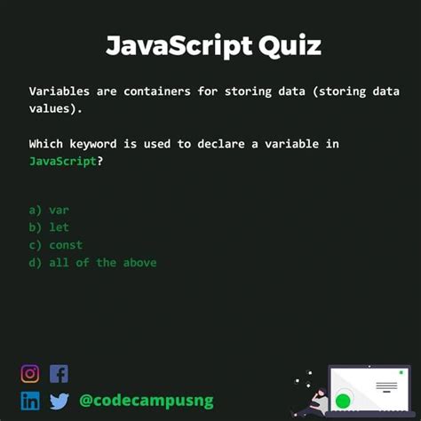 Code Campus On Linkedin Quiz Programming Javascript Js Framework Internet Communication