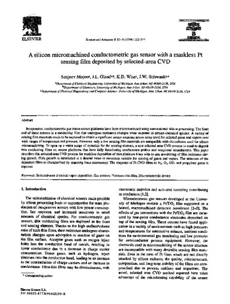 Pdf A Silicon Micromachined Conductometric Gas Sensor With A Maskless Pt Sensing Film