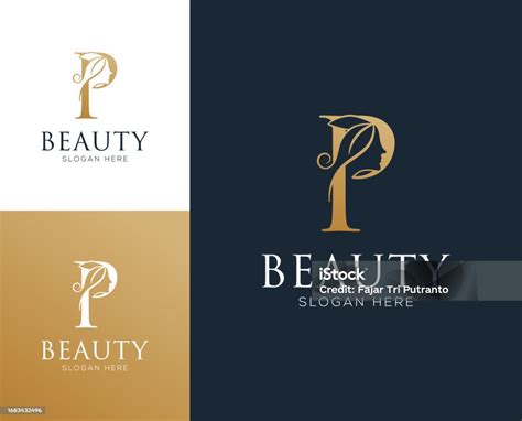 조합 문자 P와 여성 아름다움 요소 로고 디자인 벡터 일러스트레이션 고급에 대한 스톡 벡터 아트 및 기타 이미지 고급 금색