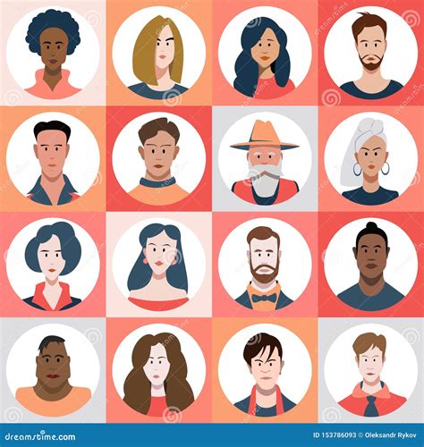 A Set Of Diverse Male And Female Avatars Stock Illustration