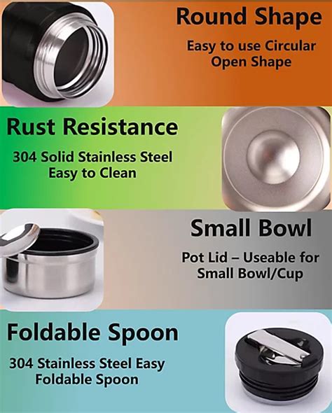 Food Flask For Hot Food Soup Flask Foldable Spoon Stainless Steel Double Walled Vacuum