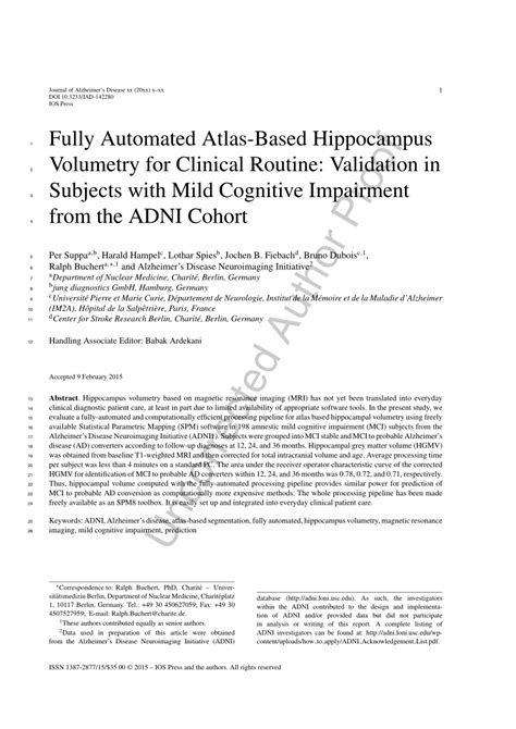 Pdf Fully Automated Atlas Based Hippocampus Volumetry For Clinical Routine Validation In