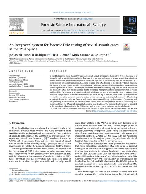 PDF An Integrated System For Forensic DNA Testing Of Sexual Assault Cases In The Philippines
