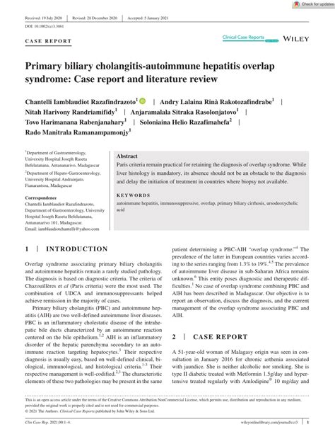Pdf Primary Biliary Cholangitis‐autoimmune Hepatitis Overlap Syndrome Case Report And