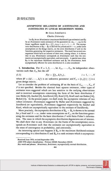 Pdf Asymptotic Relations Of M Estimates And R Estimates In Linear Regression Model
