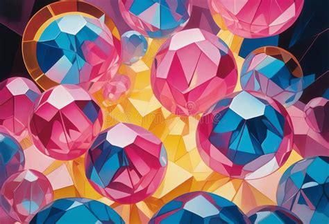 Illustration Of Abstract Futuristic Pink Blue And Yellow Shiny Glass Blobs Stock Illustration