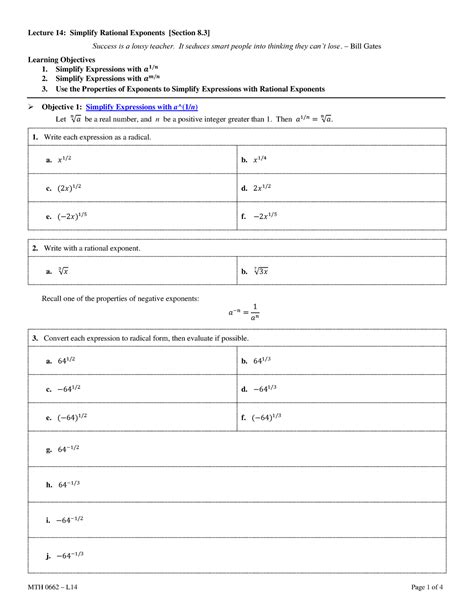 0662 L14 Expressions With Rational Exponents Lecture 14 Simplify
