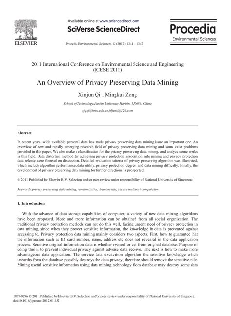 Pdf An Overview Of Privacy Preserving Data Mining