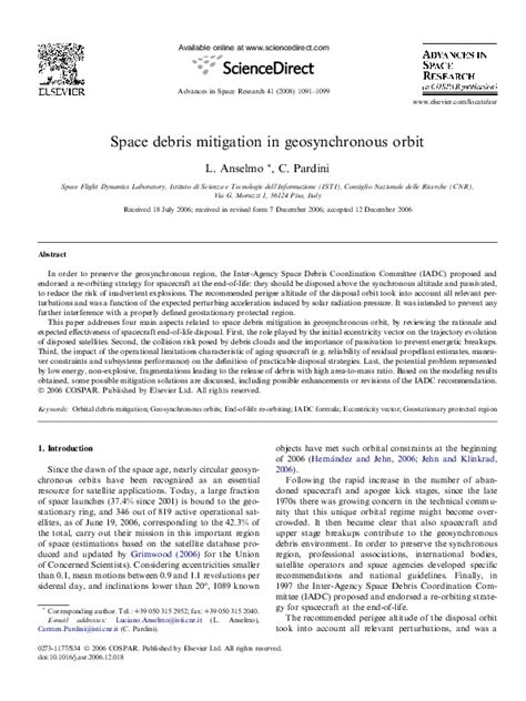 Pdf Space Debris Mitigation In Geosynchronous Orbit