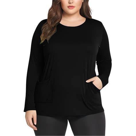 Faiwad Womens Plus Size Long Sleeve Tops With Pockets Casual Loose Crew