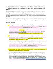 Exam Review Sheet Docx CRITICAL THINKING QUESTIONS AND STUDY GUIDE FOR UNIT HUMAN