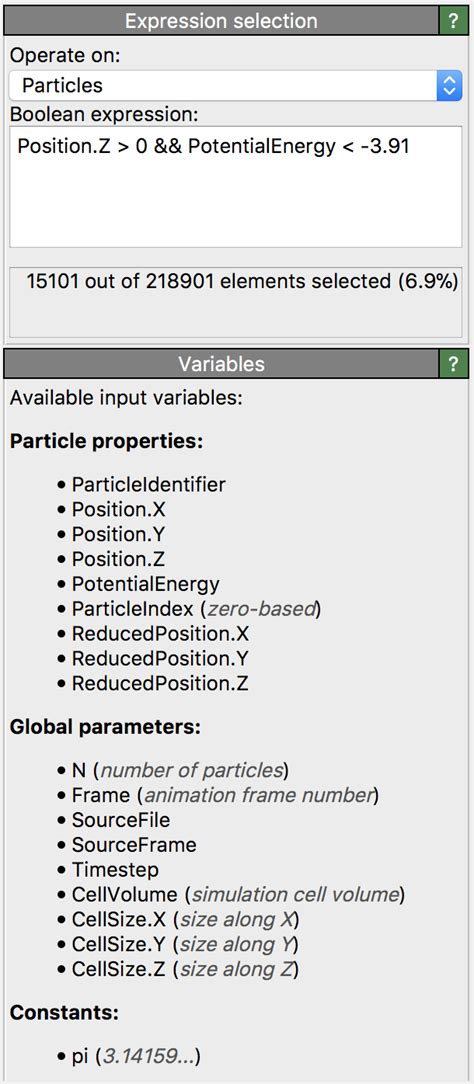 Expression Selection — Ovito User Manual 3141 Documentation