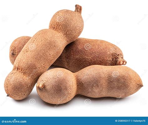 Ripe Tamarind Fruit Pods And Leaves Isolated On White Background Stock