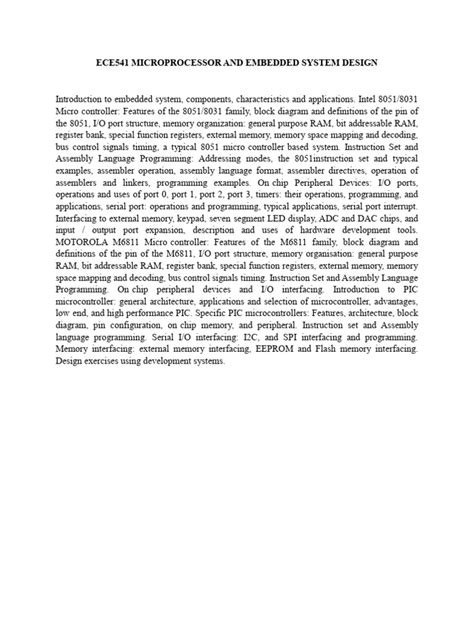 Ece541 Microprocessor And Embedded System Design Pdf Microcontroller Embedded System
