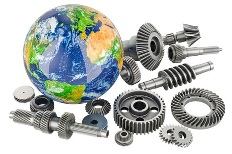 Premium Psd Gearwheels And Cogwheels With Earth Globe Global