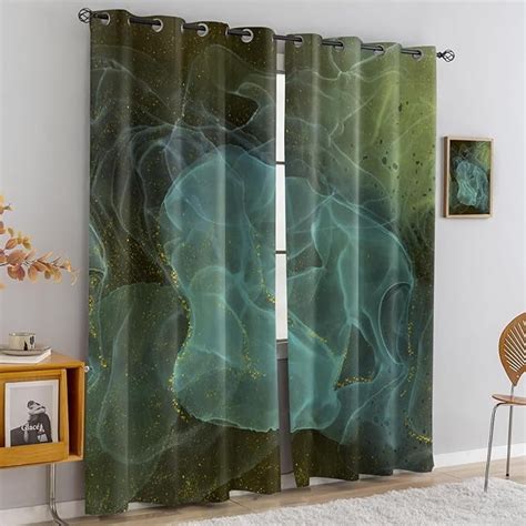 Blue And Green Gradient Window Curtain Panels Psychedelic Smoke Flow