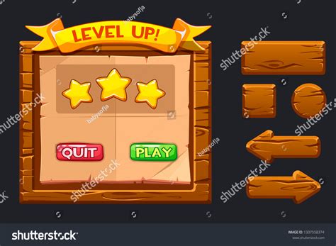 Vector Game Ui Kit Template Wooden Stock Vector Royalty Free 1307558374
