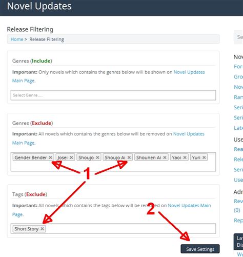 Reset Release Filtering Setting Novel Updates Forum