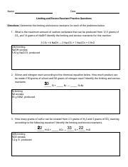 Determining Limiting Excess Reactants Practice Questions For Course Hero