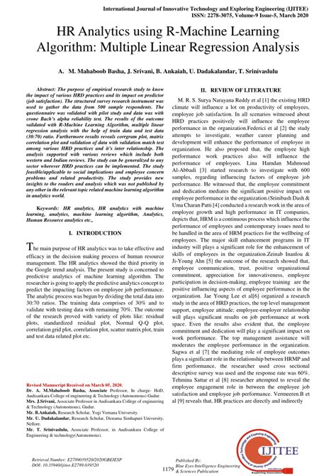 Pdf Hr Analytics Using R Machine Learning Algorithm Multiple Linear
