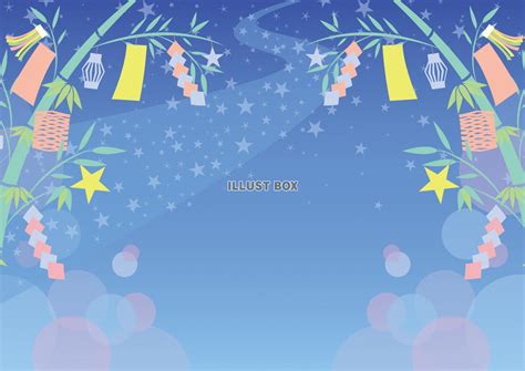 無料イラスト 夜空の七夕笹飾りのある背景フレーム