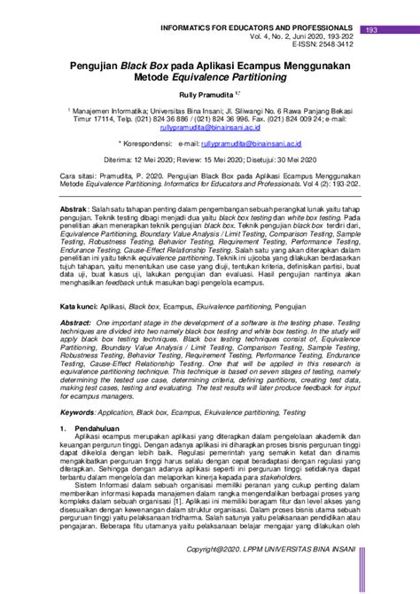 Pdf Pengujian Black Box Pada Aplikasi Ecampus Menggunakan Metode Equivalence Partitioning