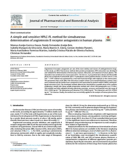 Pdf Hplc Fl Method For Angiotensin Ii Antagonists