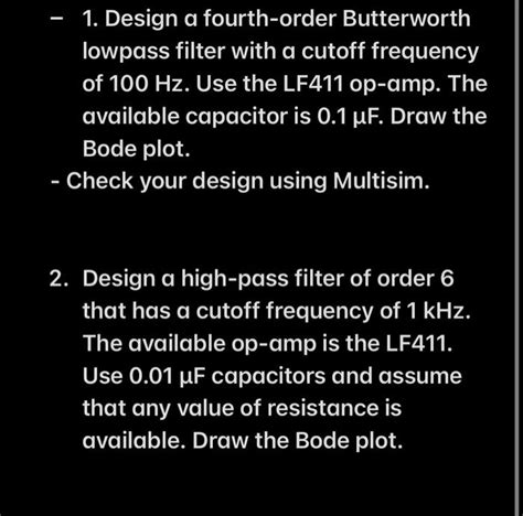 Solved 1 Design A Fourth Order Butterworth Lowpass Filter