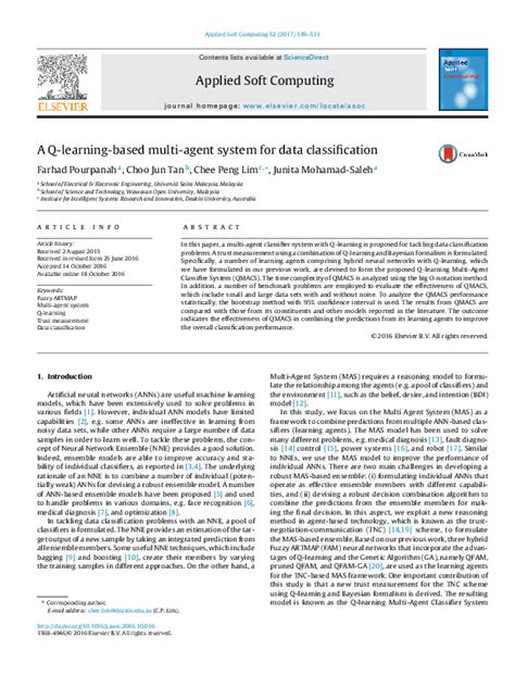 pdf a q learning based multi agent system for data classification farhad pourpanah and