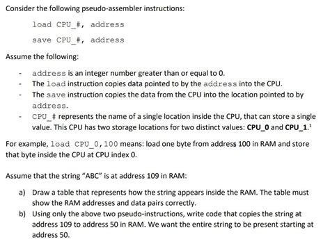 Solved Consider The Following Pseudo Assembler Instructions