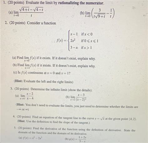 Solved 1 20 Points Evaluate The Limit By Rationalizing