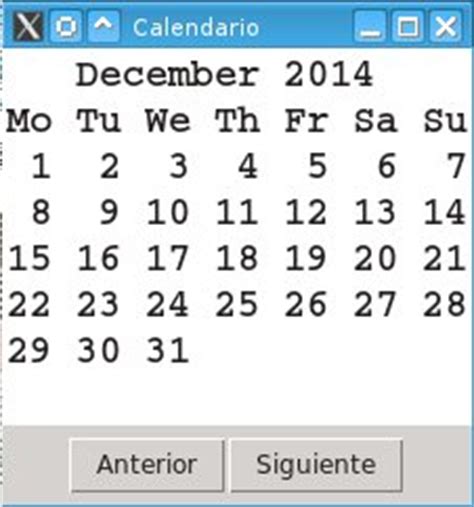 Código de Python Mostrar un calendario en Python con tkinter