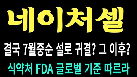 네이처셀 주가결국 7월 중순 설로 귀결 그 이후 식약처 Fda글로벌 기준 따르나네이처셀 네이처셀 주가 네이처셀 전망 네이처셀 주식 Youtube