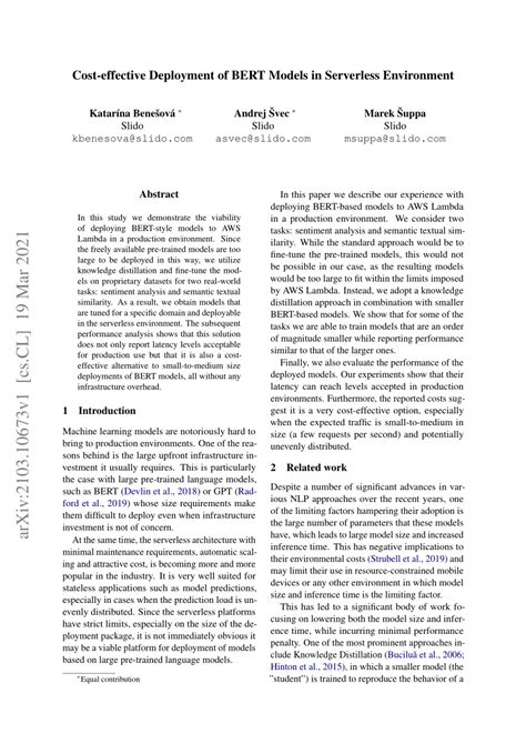 Pdf Cost Effective Deployment Of Bert Models In Serverless Environment