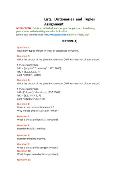 Lists Dictionaries And Tuples Assignment Pdf Python Programming