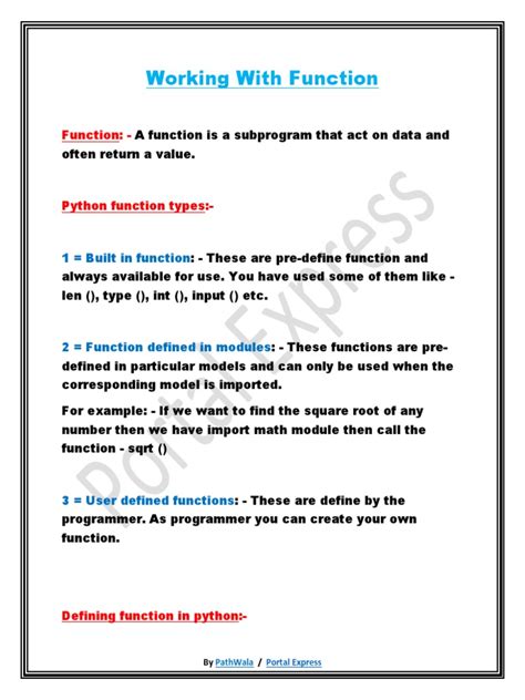 Working With Function Pdf Parameter Computer Programming Subroutine