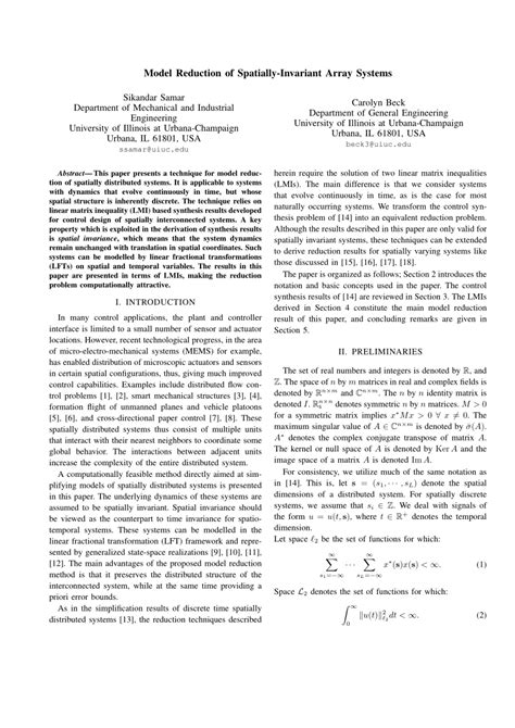 Pdf Model Reduction Of Spatially Invariant Array Systems