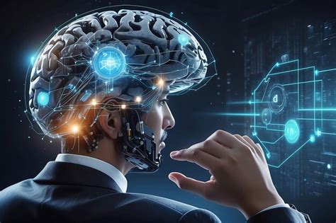 Premium Photo Futuristic Ai In Business Braintouching Innovation And Coding Synch