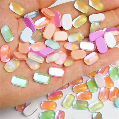 네일 플랫 백 라인스톤 오로라 쥬얼리 3d 글리터 수지 두꺼운 얼음 모양 블록 네일 장식 부품 Diy 네일 참 20 개 Aliexpress